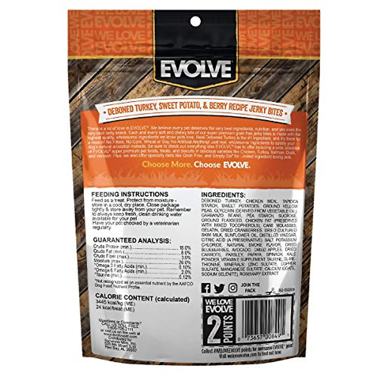 Evolve Grain Free Turkey, Pea, and Berry Jerky Bites Dog Treats