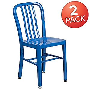 Flash Furniture Gael Commercial Grade 2 Pack Blue Metal Indoor-Outdoor Chair