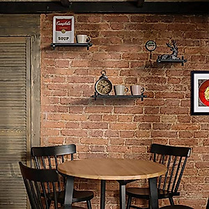 RR ROUND RICH DESIGN Shelving Wall Mounted Rustic Wood Floating Shelves Metal Brackets Storage Set for Bathroom Bedroom Living Room Kitchen Black