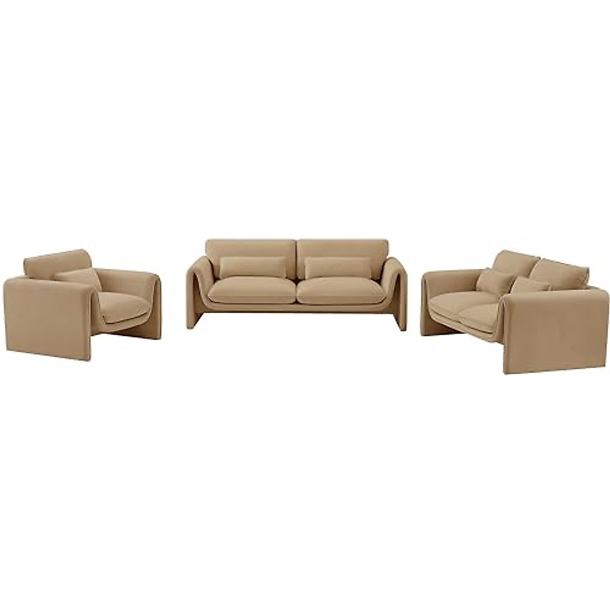 Meridian Furniture 199Camel-L Sloan Collection Modern | Contemporary Velvet Upholstered Loveseat with Soft Camel Velvet Fabric, Curved Arms, 64" W x 38" D x 31" H, Camel