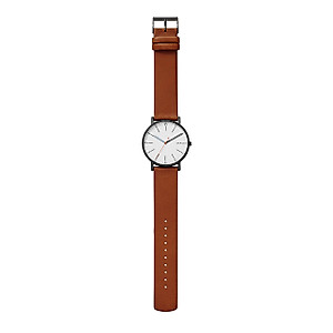 Skagen Men's Signatur Three-Hand Black Stainless Steel and Brown Leather Band Watch (Model: SKW6374)
