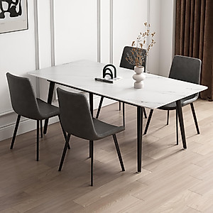 Modern Kitchen Dining Slate Table for 6 Seat,Rectangular Dining White Sintered Stone Table for Home,Kitchen,Living Room,Dining Room,1 Table (White Top)