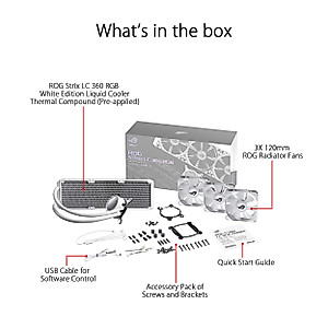 ASUS ROG Strix LC 360 RGB White Edition All-in-one Liquid CPU Cooler with Aura Sync RGB, and Triple ROG 120mm addressable RGB Radiator Fans