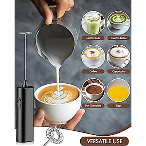 Homradise Electric Milk Frother Handheld, Coffee Frother Battery Operated Foam Maker Frother for Coffee, Frappe, Latte, Matcha, Protein Powder-Black