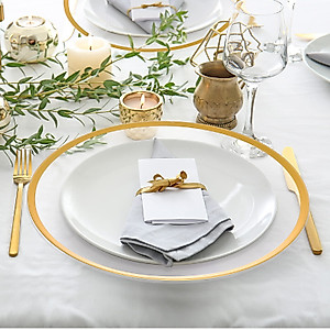 Pinkunn 24 Pcs Charger Plates Bulk 13 Inch Plastic Round Dinner Plate Gold Rim Serving Plates Clear Plastic Plates for Party Banquet Wedding Family Kitchen Table Decor Supplies