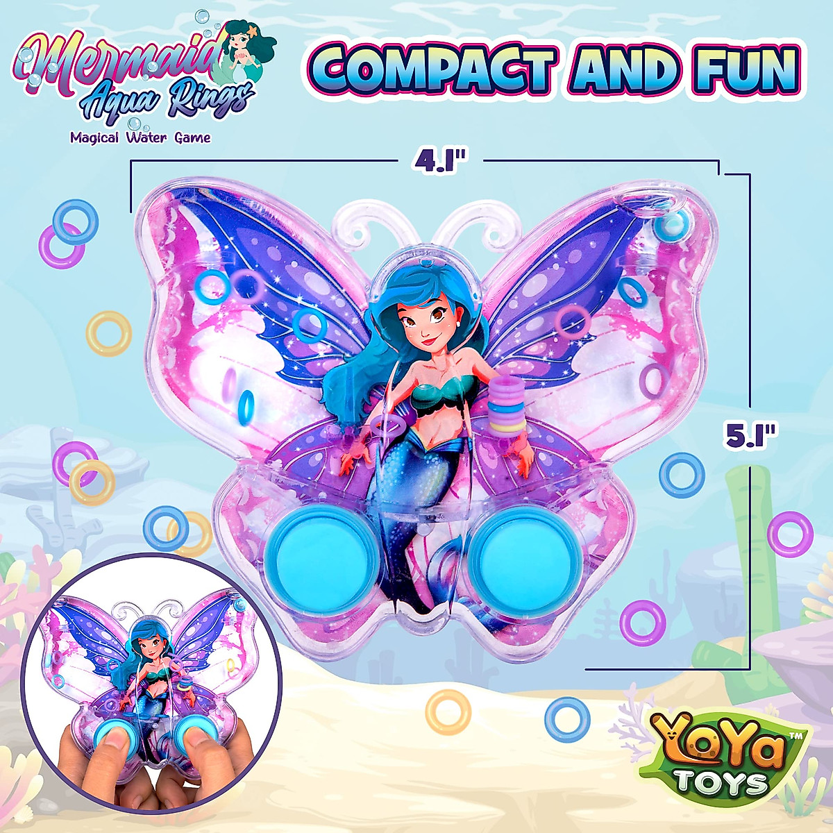 YoYa Toys Mermaid Butterfly Ring Toss Handheld Game - Games for Kids Handheld with Underwater Princess, Classic-Style Retro Game, Portable & Travel-Friendly Handheld Games for Kids