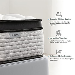JINGWEI King Mattress, 12 Inch Innerspring Hybrid Mattress in a Box, Individually Pocket Coils for Motion Isolation & Cool Sleep, King Bed for Back Pain, Medium Firm, King Size Mattress