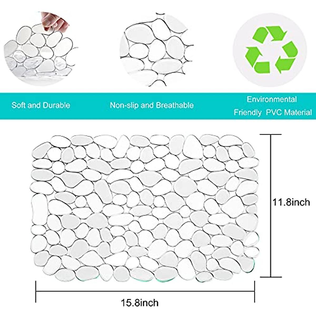 Coopay Kitchen Sink Mat Pebble Sink Mat PVC Eco-friendly Kitchen Adjustable Stainless steel/Porcelain Dish Drying Pad Sink Protector for Bottom of Kitchen Sink, 15.8 x 11.8 inches (2 Pack, Clear)