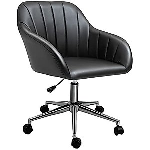Vinsetto Mid Back Home Office Chair Computer Desk Chair with PU Leather, Adjustable Height, Swivel Wheels for Study, Bedroom, Black