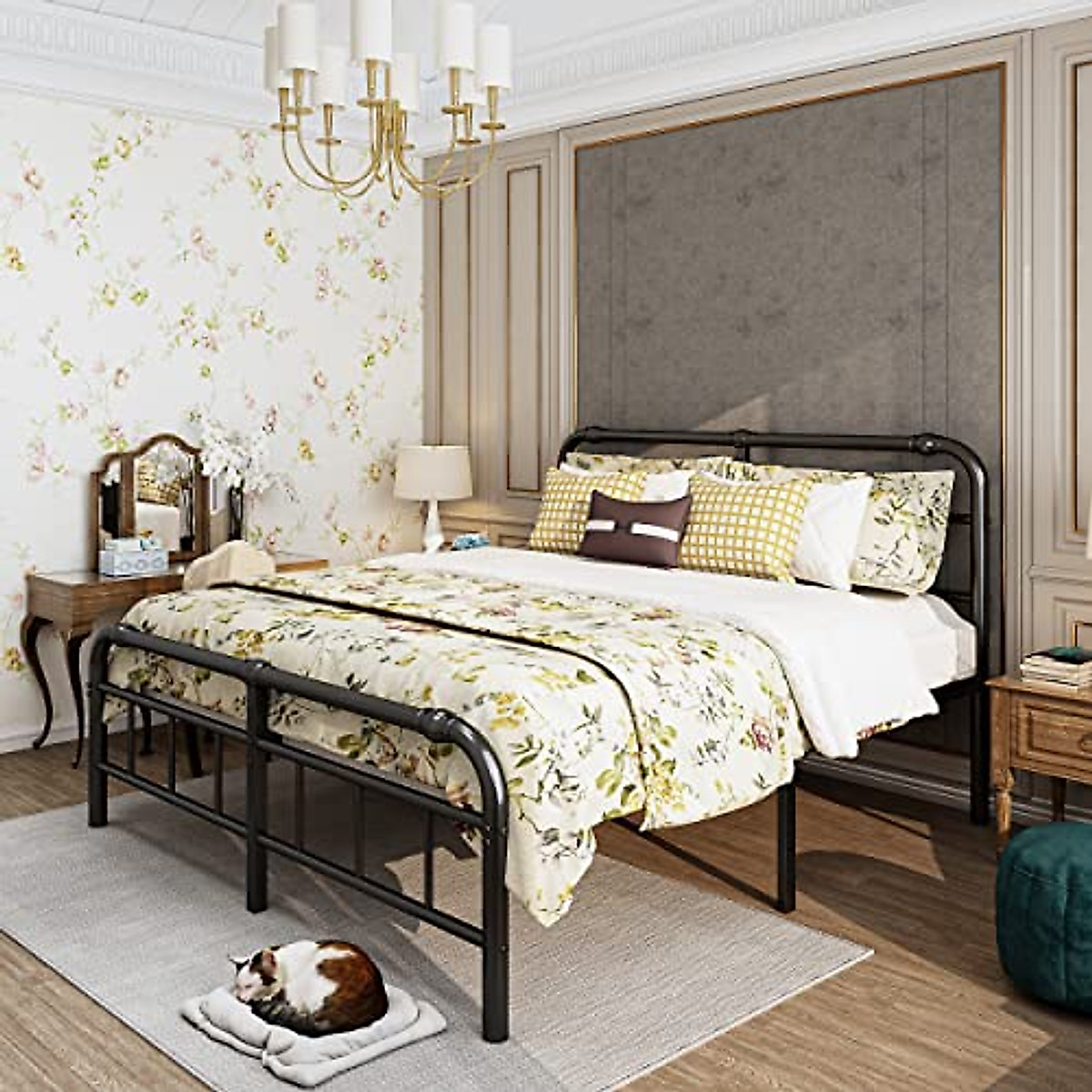 Uliesc 14 Inch King Size Bed Frame with Headboard and Footboard, No Box Spring Needed Heavy Duty Metal Platform, Premium Steel Slat Mattress Foundation with Storage, Noise Free Iron-Art Bed Frame