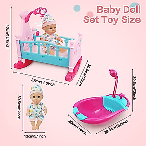RedCrab 12" Baby Doll Toys Newborn Doll Bath and Bed Play Set - 2-in-1 Shaker and Bathtub with Shower Spray and 25pcs Accessories for Girls Pretend Play,Toy Gift Set for 3+ Year Old Kids