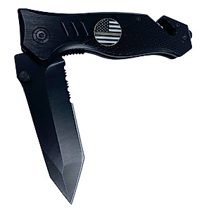 Thin Gray Line Collectible 3-in-1 Police Tactical Rescue Knife for Correctional Officers CO Corrections with Seatbelt Cutter, Steel Serrated Blade, Glass Breaker