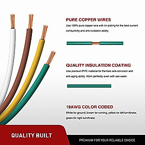 Nilight - 10039W 4 Pin Flat Trailer Wiring Harness Kit 18AWG 25Feet Male 4Feet Female Wishbone-Style Wiring Harness Extension kit for Utility Boat Trailer Lights