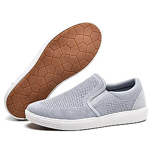 konhill Men's Slip on Sneaker - Knit Walking Loafers Memory Foam Driving Work Skate Shoes Arch Support Slip Resistant Shoes 7.5 US Gray 40