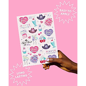 xo, Fetti Sweet 16 Birthday Temporary Tattoos - 42 Metallic Styles | Sixteen Birthday Party Decorations, 16th Bday, Bday Girl Gift, Birthday Goodie Bag Favor