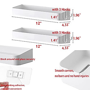 Shower Caddy Adhesive with 3 Hooks Bathroom Shelf Organizer Wall Mounted Storage Rack No Drilling Shower Shelf Bath Essentials Shampoo Spice Holder for Room Bathroom Kitchen (2 Pack)