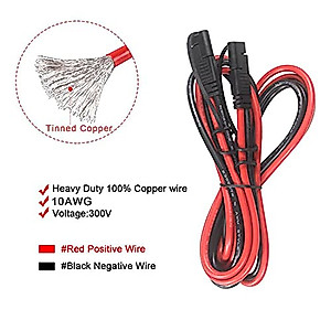 10Gauge Sae Extension Cable 10AWG - 10FT Sae to Sae Cable Battery Charger Extension Cord Heavy Duty 10AWG Quick Disconnect Sae 2Pin Connector Solar Panel Power Connect Plug Harness with Waterproof Cap