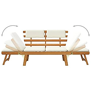vidaXL Solid Acacia Wood Patio Bench with Cushions 2-in-1 Outdoor Garden Lawn Yard Terrace Balcony Lounge Bed Seat Seating Furniture