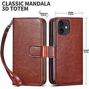 CASEOWL Wallet Case Compatible for iPhone 12/12 Pro, Magnetic Detachable Slim Case with 9 Card Slots, Hand Strap,Compatible for iPhone 12/12 Pro 6.1 inch 2020, 2 in 1 Folio Leather Wallet Case(Brown)