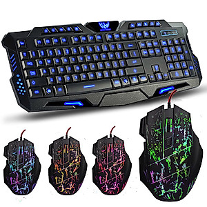 ANDROSET 3Color LED Backlight Wired USB Gaming Keyboard and 2400DPI Mouse Mice Set (1X Gaming Keyboard+ 1X Gaming Mouse)