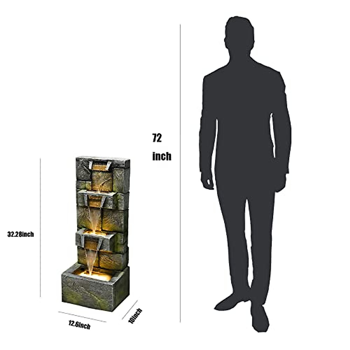 SERBILHOME 32.28”Water Fountain Outdoor Modern Floor-Standing Fountain Indoor with LED Lights and Pump Waterfall Fountain for Garden, House, Office, Garden, Patio and Home Art Decor