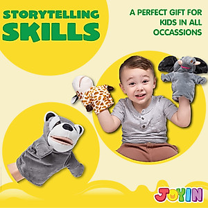 JOYIN 6Pcs Kids Hand Puppet Set with Working Mouth, Toddler Animal Plush Toy Includes Elephant, Giraffe, Lion, Bear, Raccoon and Monkey for Show Theater, Birthday Gifts