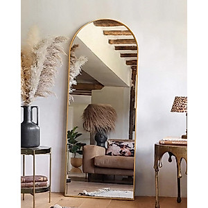 TinyTimes 64''x21'' Arched Full Length Mirror with Stand, Full Body Mirror, Mirror Full Length, Gold Floor Mirror Freestanding, Wall Mounted Mirror for Bedroom Living Room Cloakroom, Gold