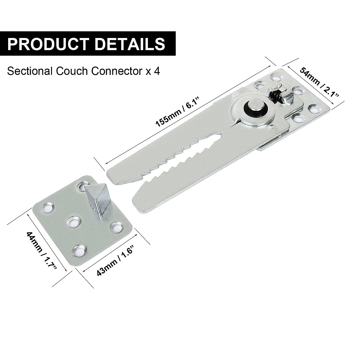 MNKNENG 4 Pack Sectional Couch Connectors Heavy Duty Steel Couch Connecting Clamp Interlocking Sofa Linker, Universal Sectional Clips Sofa Connection Bracket Hooks Buckle for Sliding Sofas