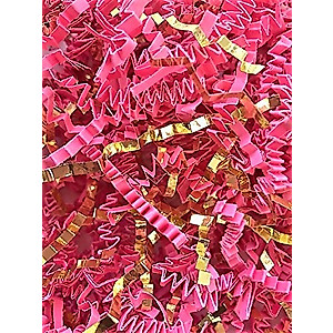 MountainLeaf Pink & Metallic Gold Blend Crinkle Cut Paper Shred Gift Basket Package Grass Filler Bedding ~ 8 oz. (1/2 lb)