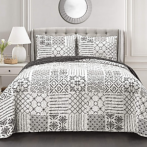 Lush Decor Charcoal King Monique 3 Piece Reversible Print Pattern Quilt Set