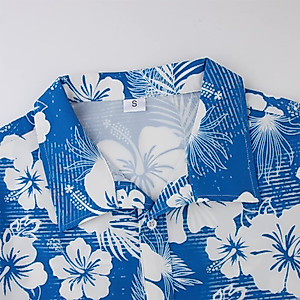 Men's Novelty Hawaiian Floral Shirt Summer Casual Button Down Tropical Holiday Beach Shirts Blue