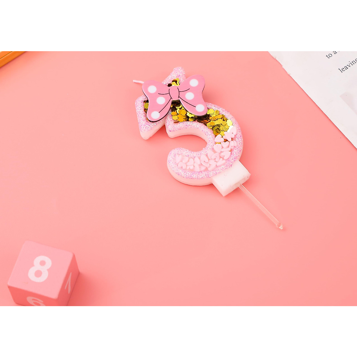 Kinsynko 3 Candle Birthday Girl Cute Number 3 Candle for Birthday Cakes, 3D Pink Bow 3 Birthday Candle for Princess Women Sweet Theme 3rd Birthday Anniversary Party Cake Decoration