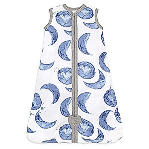 Burt's Bees Baby Baby Beekeeper Wearable Blanket, 100% Organic Cotton, Swaddle Transition Sleeping Bag, Blue, Medium