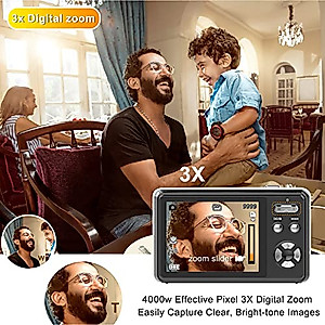 Lunyan Digital Camera for Kids Beginners-1080P FHD Mini Video Camera,40MP LCD Screen Rechargeable Compact Camera with 3X Digital Zoom Vlogging Camera,Pocket Camera for Travel,Black