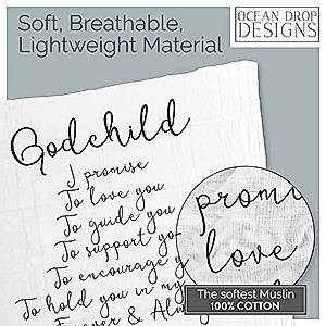 Ocean Drop 100% Cotton Muslin Swaddle Baby Blanket – ‘Godchild’ Quote with Gift Box for Baptism, Christening Gift, Godson, Goddaughter, Neutral, Baby Shower – Super Soft, Breathable, Large 47x47”