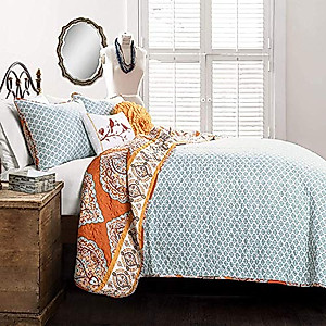 Lush Decor Harley Quilt Set Damask Pattern Reversible 5 Piece Bedding Set - Full Queen - Tangerine