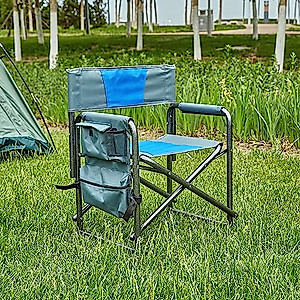 YISH W24178768 Portable Folding Compact Lawn Storage Pockets, Heavy Duty Lightweight Beach Chairs for Outdoor Camping Hiking Picnics Fishing Travel, Blue&Gray