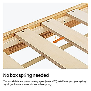 Bestmart INC Full Wooden Bed Frame No Box Spring Needed Marco de Madera 14'' Platform Bed Frame with Solid Wooden Slat and 10 Solid Feet,Quiet Noise Free
