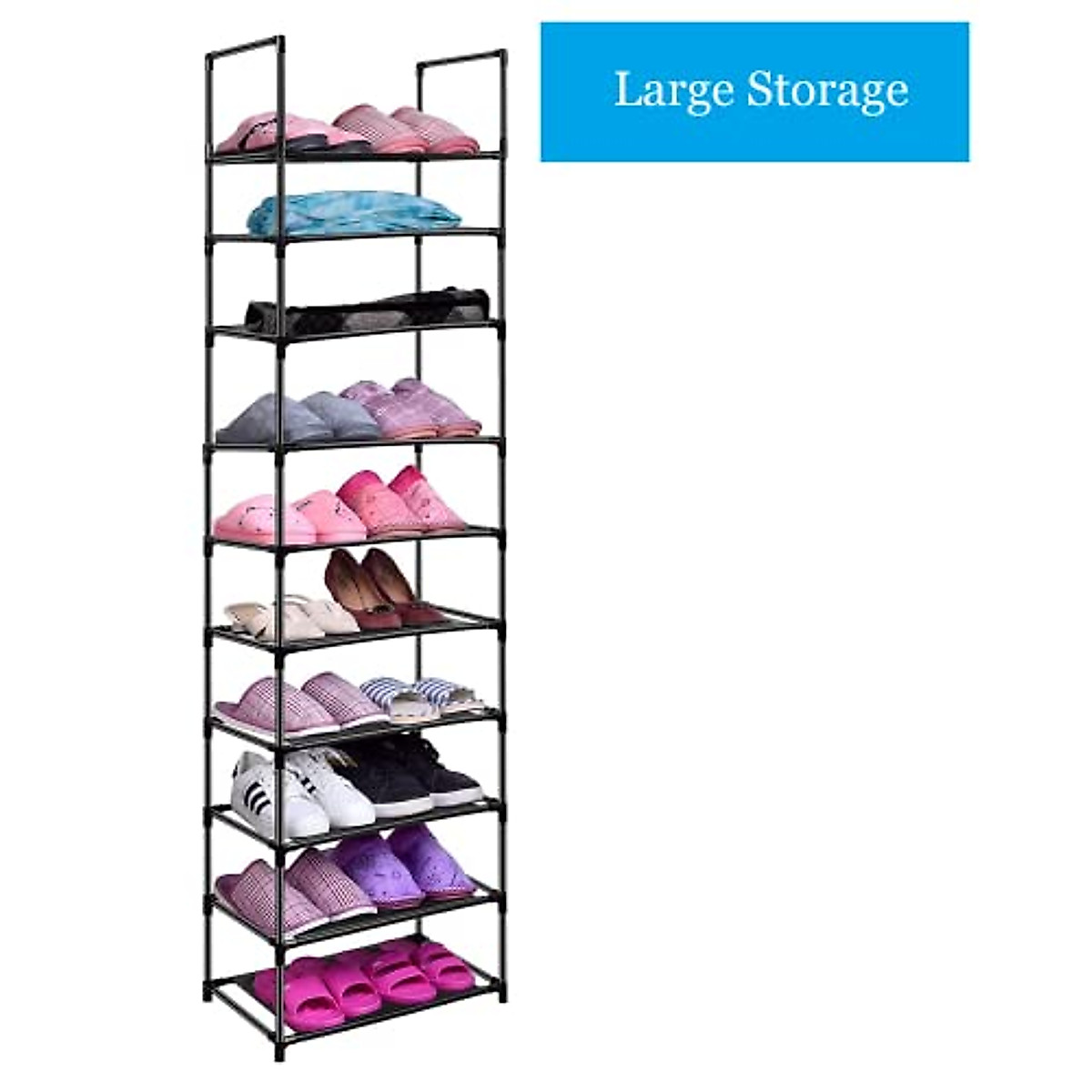 Easyhouse 10 Tier Metal Shoe Rack for Entryway, Closet,Bedroom, Narrow Tall Shelf Organizer for Space Saving Storage