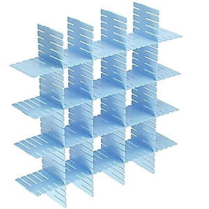 MANCHAP 56 PCS Adjustable Grid Drawer Organizer, DIY Drawer Divider, Plastic Drawer Separators for Kitchen Bedroom Office, Blue