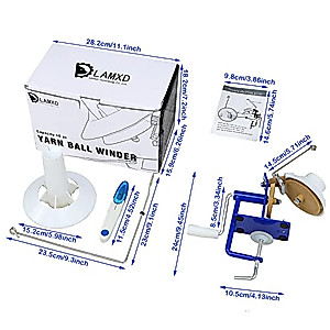 LAMXD Needlecraft Large Jumbo Metal Yarn/Wool/String/Fiber Ball Winder Hand Operated,10-Ounce,with Thread Cutter Scissors, Blue and White