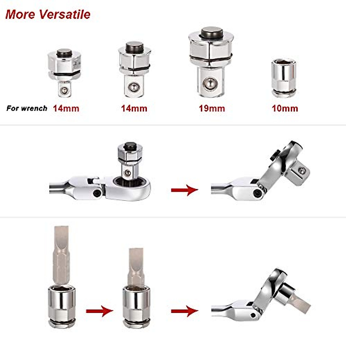 BULLTOOLS 6-Piece Flex-Head Extra Long Ratcheting Wrenches Double Box End Chrome Vanadium Steel 72-Tooth Wrench Set with Metric 8mm - 19mm