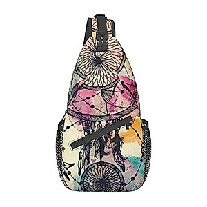 Men & Women Sling Backpack Outdoor Sport Daypack Travel Bag - Multipurpose Anti-Theft Carry On Bag, Breathable Chest Sling Shoulder Backpacks Bags, Vintage Dreamcatcher Art
