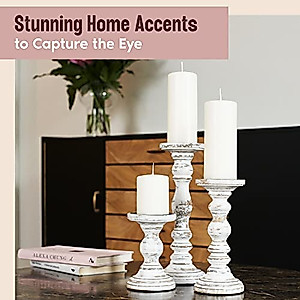 Candle Holders for Pillar Candles - Large Candle Holders Tall Candle Holders for Pillar Candles - Wooden Candle Holders Pillar Compatible With Battery-Operated Candles - Pillar Candle Holders Set of 3