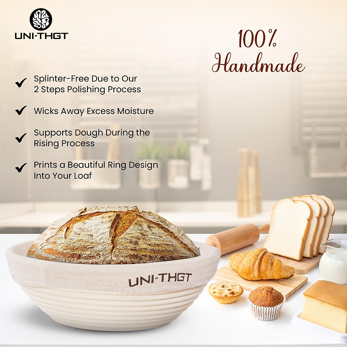 UNI-THGT Banneton Bread Proofing Basket Set - 9 & 10 Inch Sourdough Proofing Basket - Round And Oval Bread Bowls For Rising And Baking - Rattan Bread Banneton With Baking Accessories