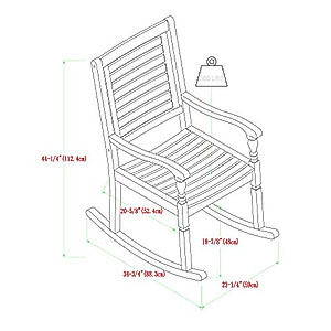 Walker Edison Montego Traditional Acacia Wood Slat Back Patio Rocking Chair, 42 Inch, Brown
