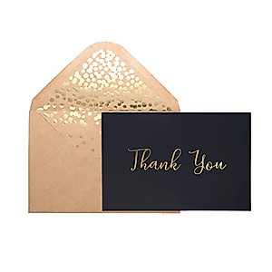 Thank You Cards -50 Pack Black and Gold Thank You Cards, Black Thank You Cards With Fancy Gold Foil letters- Include 52 Kraft Envelopes- For Funeral, Birthday, Wedding Thank You Cards - 4 x 6 inch…