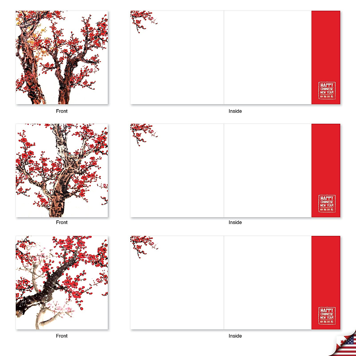 The Best Card Company - 10 Lunar New Year Cards (4 x 5.12 Inch) - Assorted Notecards with Envelopes, Colorful Bulk Boxed Set - Cheers and Cherries AMQ5072CNG-B1x10