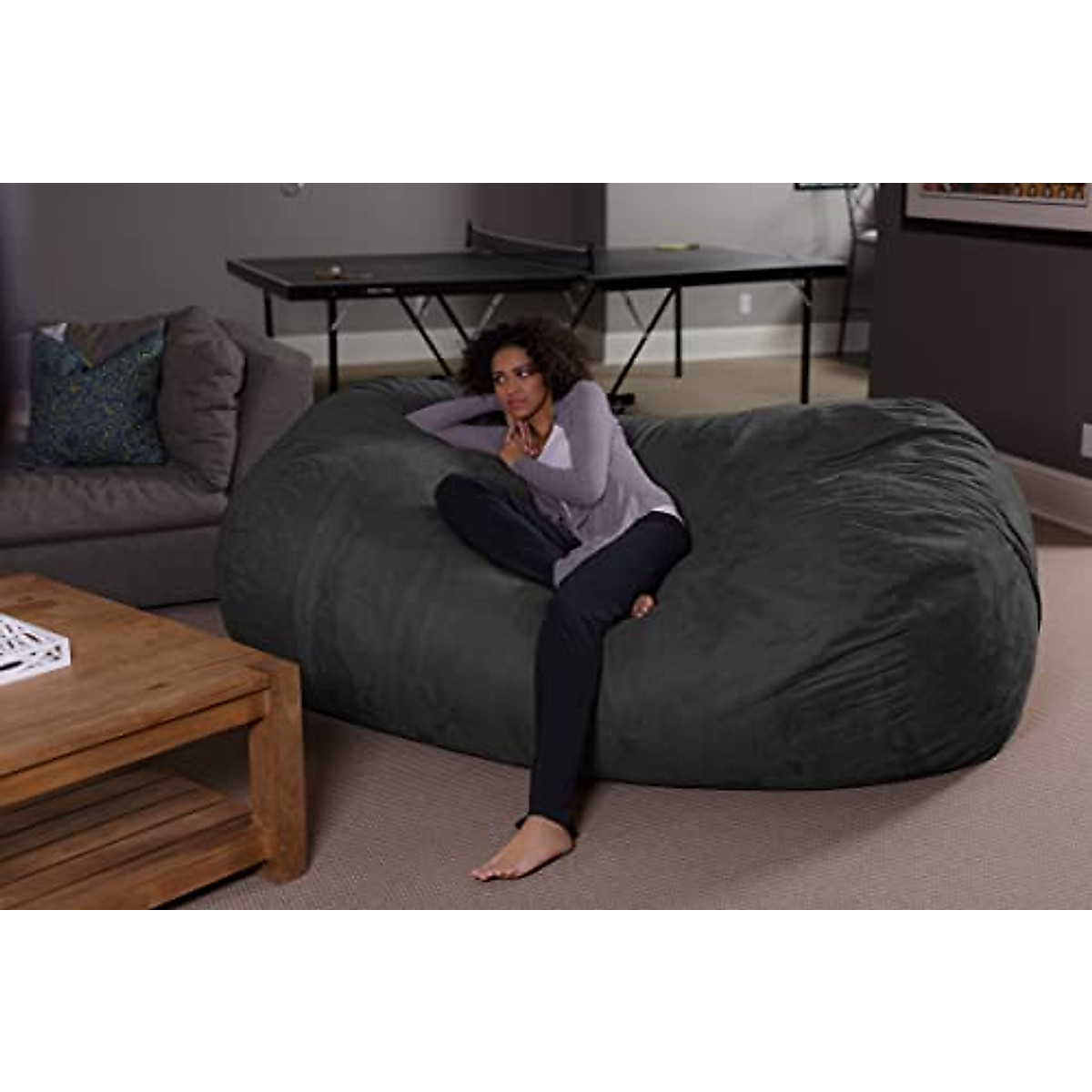 Sofa Sack - Plush Bean Bag with Super Soft Microsuede Cover - XL Memory Foam Stuffed Lounger Chairs for Kids, Adults, Couples - Jumbo Furniture - Charcoal 7.5'