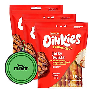 moofin Porkalicious Pig Skin Jerky Twists for Dogs, 16.4 Oz, Dog Chews Treat Bundle Silicon Pet Bowl, Highly Digestible, Smoked Flavor, Dog Chews Treat Long Lasting [Pack of 3]